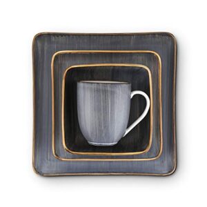 Stone + Lain Esmeralda Porcelain Dinnerware Set, Service for 4, 16 Pieces Square Grey Brushed Design