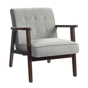 songmics leisure chair with solid wood armrest and feet, mid-century modern accent sofa, for living room bedroom studio, light gray