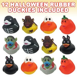 ArtCreativity 2.5 Inch Assorted Halloween Rubber Duckies for Kids, Pack of 12, Variety of Halloween Characters, Trick or Treat Supplies, Goodie Bag Fillers, Party Favors, Halloween Themed Bathtub Toys