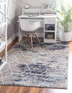 unique loom trellis frieze collection area rug - geometric (5' x 8', blue multi/ ivory)