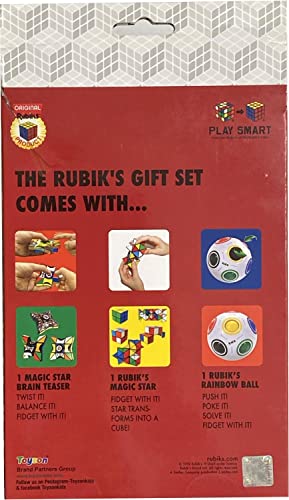 Rubik's Cube 3-Piece Gift Set (Rainbow Ball, Magic Star Puzzle and Magic Star Spinner) Pocket Educational and STEM Toy, Brain Teaser, Stress Relief, Fun, Additive Fidget Toys For Adults, Teen and Kids