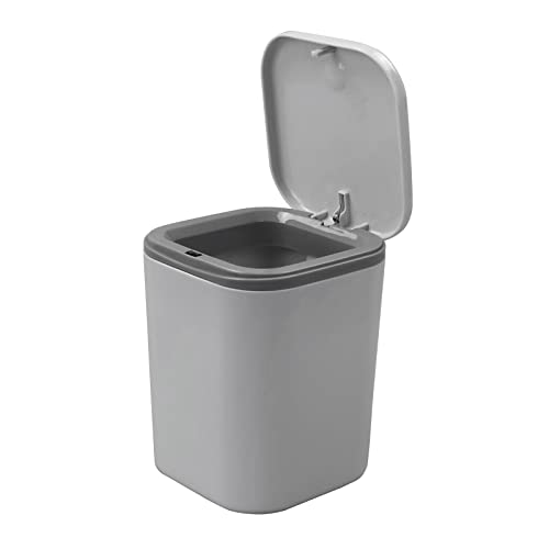 Bringer 0.5 Gallon Plastic Tiny Waste Can, Mini Trash Can with Lid, Gray