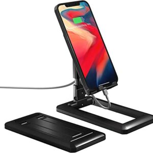 Phone Holder, Adjustable Desktop Phone Stand, Fully Foldable Phone Cradle Dock, Office Accessories, Compatible with iPhone/Kindle, All Smartphone(4-8 inches) - Black