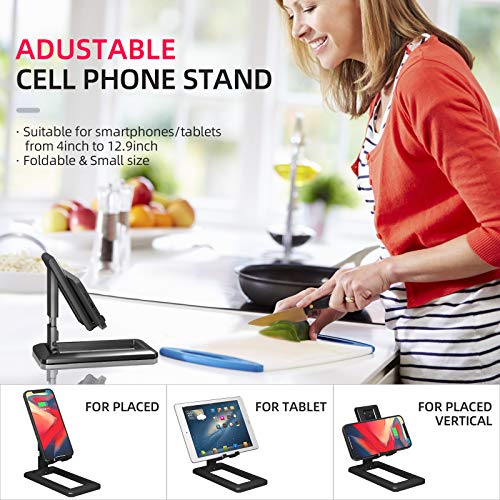 Phone Holder, Adjustable Desktop Phone Stand, Fully Foldable Phone Cradle Dock, Office Accessories, Compatible with iPhone/Kindle, All Smartphone(4-8 inches) - Black