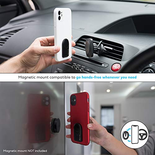 phonetag - Mobile Cell Phone Kickstand & Ring Holder, Stand Your Phone In Portrait & Landscape With The Finger Ring Grip Holder, Use On Magnetic Car Mounts, Compatible With Most Smartphones, Black