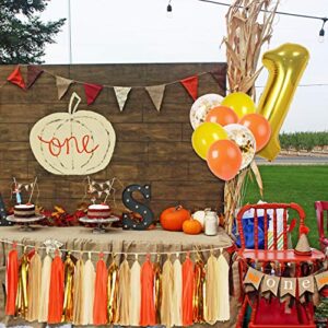 Pumpkin 1st Birthday Banner Autumn Fall First Party Decoration Highchair One Orange Yellow Glitter Gold Balloon Tissue Paper Tassel Garland Supplies