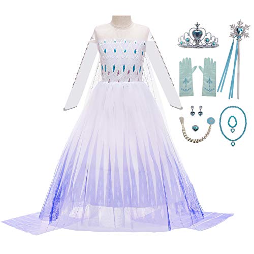 Little Girl Princess White Snow Party Dress Queen Costumes with Accessories (4T, White with Accessories)