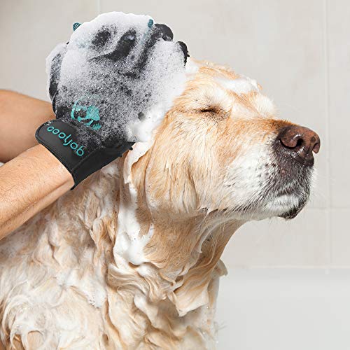 COOLJOB Patented Pet Grooming Gloves with Web, Reusable Washable Cleaning Brush Massage Hair Remover for Short Long Haired Dog Cat Horse Animal, Washing Bathing Shedding Supplies, One Size for Men