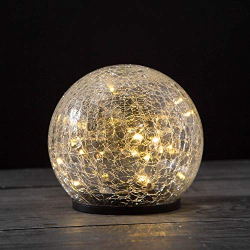 LampLust Solar Globe Light Outdoor - 6 Inch Gazing Ball, LED Fairy Lights, Crackle Glass, Waterproof, Dusk to Dawn Timer, Decorative Lighted Orb for Garden Decor or Patio Table - Batteries Included