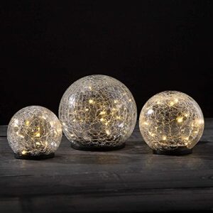 LampLust Solar Globe Light Outdoor - 6 Inch Gazing Ball, LED Fairy Lights, Crackle Glass, Waterproof, Dusk to Dawn Timer, Decorative Lighted Orb for Garden Decor or Patio Table - Batteries Included