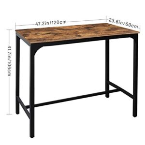 MUPATER 47'' High Bar Table Industrial Dining Table, Tall Counter Height Pub Table for Dining Room, Kitchen or Living Room, 47.2''L x 23.6''W x 41.7''H, Rustic Brown