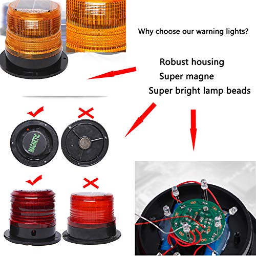 RISOON Solar Strobe Warning Safety Flashing Light/Ceiling Strobe Light, with Strong Magnetic Base Waterproof for Construction, Traffic, Factory, Crane Tower, Boat Navigation (White)