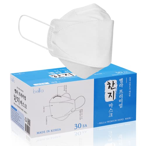 [Made in Korea] Bella Premium Hanji Mask (30, White): Filter Efficiency ≥ 97%, 4-Layer Breathable Quality 3D Mask with Adjustable Nose Strip