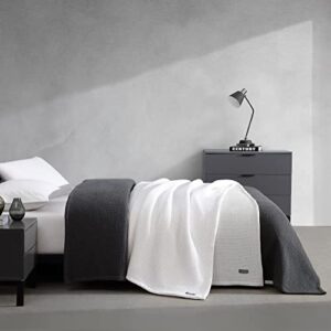 Vera Wang - Queen Blanket, Luxury Cotton Bedding, Plush & Heavyweight Home Decor (Waffleweave Grey, Queen)