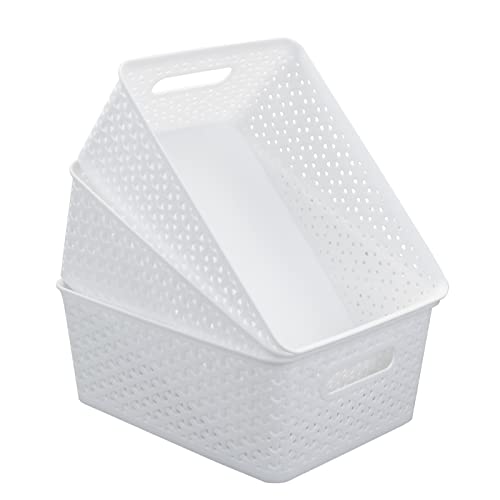 Hommp 3-Pack White Plastic Woven Storage Basket