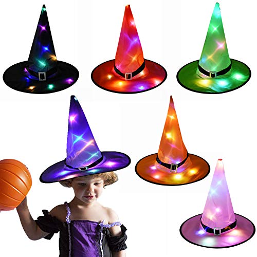 MEMOVAN Halloween Decorations Witch Hat Lights, 6 Pack Halloween LED Hanging Lighted Glowing Witch Hats String Lights Battery Operated, Halloween Décor for Outdoor Indoor Yard Tree Garden Party Décor