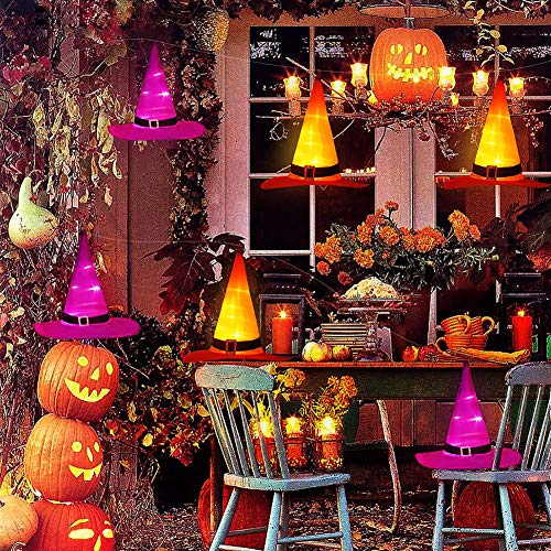 MEMOVAN Halloween Decorations Witch Hat Lights, 6 Pack Halloween LED Hanging Lighted Glowing Witch Hats String Lights Battery Operated, Halloween Décor for Outdoor Indoor Yard Tree Garden Party Décor