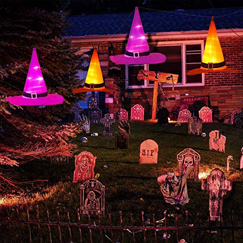 MEMOVAN Halloween Decorations Witch Hat Lights, 6 Pack Halloween LED Hanging Lighted Glowing Witch Hats String Lights Battery Operated, Halloween Décor for Outdoor Indoor Yard Tree Garden Party Décor