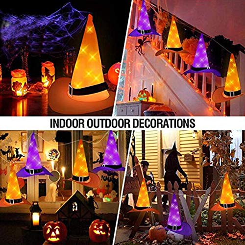 MEMOVAN Halloween Decorations Witch Hat Lights, 6 Pack Halloween LED Hanging Lighted Glowing Witch Hats String Lights Battery Operated, Halloween Décor for Outdoor Indoor Yard Tree Garden Party Décor