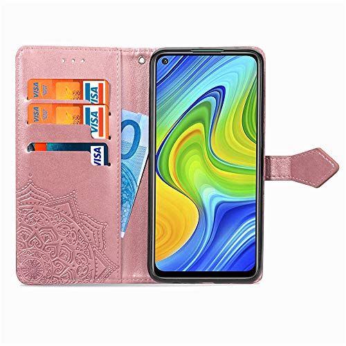 Asdsinfor Compatible with Xiaomi Redmi Note 9 Case Stylish Advanced Wallet Case Credit Cards Slot with Stand for PU Leather Shockproof Flip Magnetic Compatible with Redmi 10X 4G Mandala Rose Gold SD