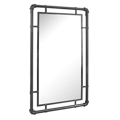 Stonebriar Rectangular Industrial Black Metal Pipe Hanging Wall Mirror, 29.1" x 16.7"