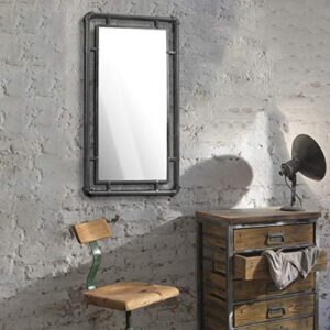 Stonebriar Rectangular Industrial Black Metal Pipe Hanging Wall Mirror, 29.1" x 16.7"