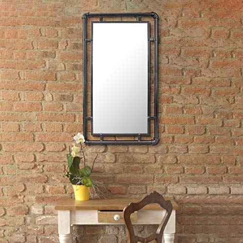 Stonebriar Rectangular Industrial Black Metal Pipe Hanging Wall Mirror, 29.1" x 16.7"