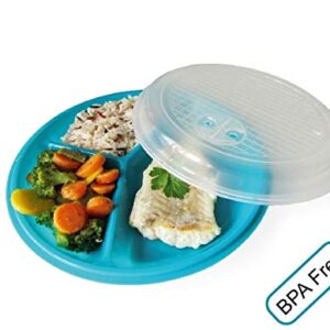 Dependable Industries inc. Essentials 2 Pack Vented Microwave Lunch Plates with Lids 3 Section Storage BPA Free