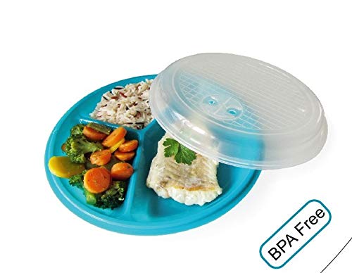 Dependable Industries inc. Essentials 2 Pack Vented Microwave Lunch Plates with Lids 3 Section Storage BPA Free