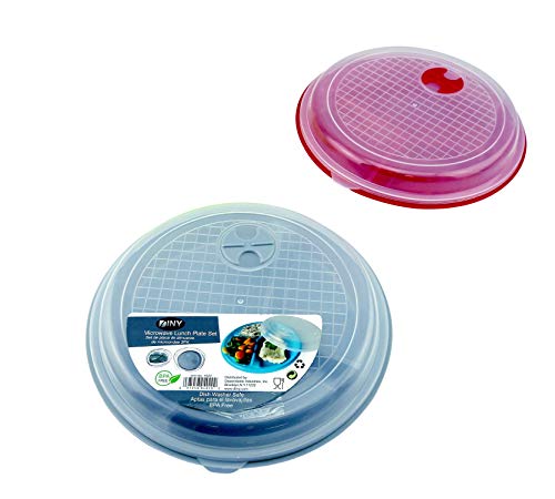 Dependable Industries inc. Essentials 2 Pack Vented Microwave Lunch Plates with Lids 3 Section Storage BPA Free