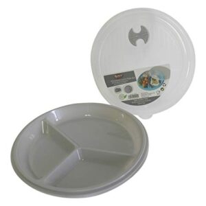 Dependable Industries inc. Essentials 2 Pack Vented Microwave Lunch Plates with Lids 3 Section Storage BPA Free