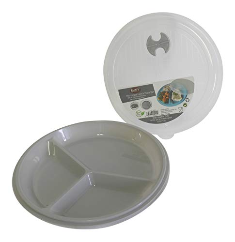 Dependable Industries inc. Essentials 2 Pack Vented Microwave Lunch Plates with Lids 3 Section Storage BPA Free