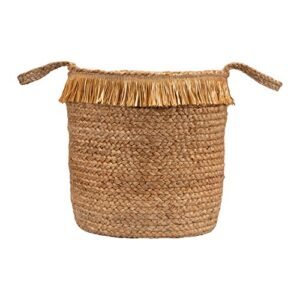 natural fringe and jute storage basket