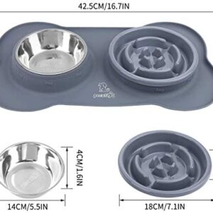 Pecute Dog Bowl Slow Feeder Bloat Stop Pet Bowl Eco-Friendly Non-Toxic No Choking Healthy Design Bowl with No-Spill Non-Skid Silicone Mat Stainless Steel Water Bowl for Dogs Cats and Pets