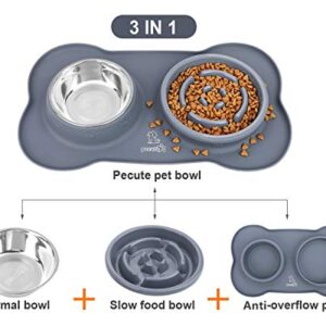 Pecute Dog Bowl Slow Feeder Bloat Stop Pet Bowl Eco-Friendly Non-Toxic No Choking Healthy Design Bowl with No-Spill Non-Skid Silicone Mat Stainless Steel Water Bowl for Dogs Cats and Pets