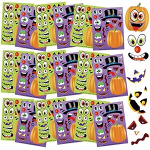 artcreativity make your own jack-o-lantern face sticker set - 36 sheets - customizable halloween stickers for kids, fun crafts classroom activity, best for halloween party favors, goodie bag fillers