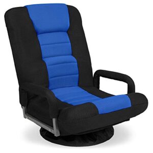 best choice products swivel gaming chair 360 degree multipurpose floor chair rocker for tv, reading, playing video games w/lumbar support, armrest handles, adjustable foldable backrest - black/blue