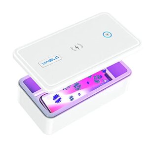 vanelc uv cell phone sanitizer, portable uv sanitizer box with wireless charging, clinically proven uv light box for cleans smartphone, makeup tools, smart watch, keys & high-touch objects