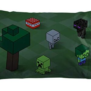 Jay Franco Minecraft Chibi Craft 1 Single Pillowcase - Double-Sided Kids Super Soft - Bedding Features Creeper, Enderman, Zombie, & Skeleton (Official Minecraft Product)