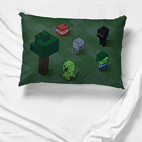 Jay Franco Minecraft Chibi Craft 1 Single Pillowcase - Double-Sided Kids Super Soft - Bedding Features Creeper, Enderman, Zombie, & Skeleton (Official Minecraft Product)