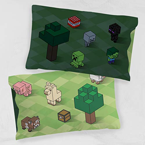 Jay Franco Minecraft Chibi Craft 1 Single Pillowcase - Double-Sided Kids Super Soft - Bedding Features Creeper, Enderman, Zombie, & Skeleton (Official Minecraft Product)