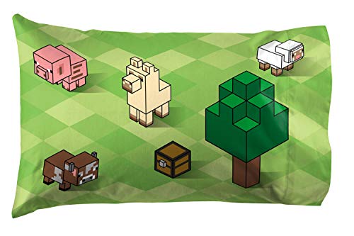 Jay Franco Minecraft Chibi Craft 1 Single Pillowcase - Double-Sided Kids Super Soft - Bedding Features Creeper, Enderman, Zombie, & Skeleton (Official Minecraft Product)