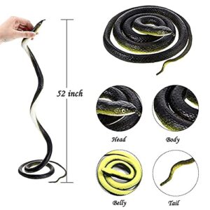 fluffy 6 Pieces Large Rubber Snakes 52 Inches and 31 Inches Realistic Fake Snakes Black Mamba Snake Toys for Garden Props to Keep Birds Away, Pranks, Halloween Decoration