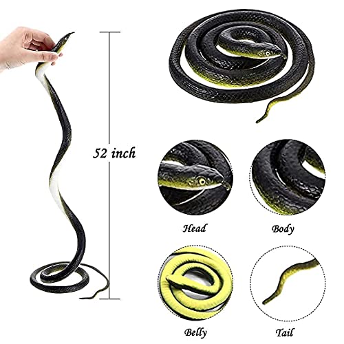 fluffy 6 Pieces Large Rubber Snakes 52 Inches and 31 Inches Realistic Fake Snakes Black Mamba Snake Toys for Garden Props to Keep Birds Away, Pranks, Halloween Decoration