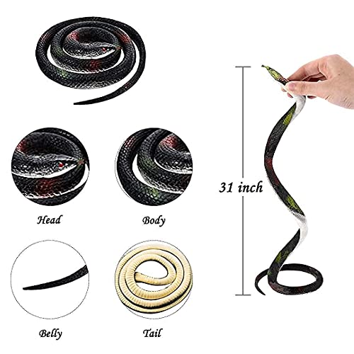 fluffy 6 Pieces Large Rubber Snakes 52 Inches and 31 Inches Realistic Fake Snakes Black Mamba Snake Toys for Garden Props to Keep Birds Away, Pranks, Halloween Decoration