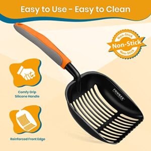 PAWBEE Metal Cat Litter Scoop - Premium Non-Stick Cat Litter Scooper with Holder - Deep Shovel Cat Scooper - Long Non-Slip Handle Kitty Litter Scoop - Cat Poop Scooper - Cat Scooper for Litter Box