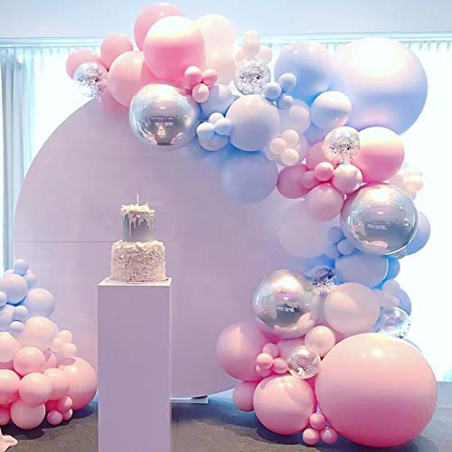 Baby Shower Pink and Blue Balloon Arch Garland Kit-134Pcs Macaron Pink and Blue Silver Balloo, Boys Girl's Birthday,Baby Shower,Wedding Party Decorations