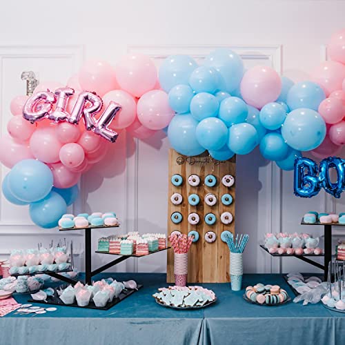 Baby Shower Pink and Blue Balloon Arch Garland Kit-134Pcs Macaron Pink and Blue Silver Balloo, Boys Girl's Birthday,Baby Shower,Wedding Party Decorations