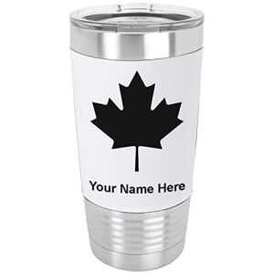 lasergram 20oz vacuum insulated tumbler mug, maple leaf, personalized engraving included (silicone grip, white)