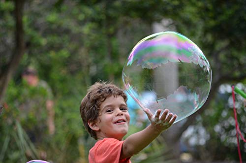 WOWMAZING Giant Bubble Wands Kit & bubble refills: Includes Wand, 5 Big Bubble Concentrate pouches and Tips & Trick Booklet | Outdoor Toy for Kids, Boys, Girls | Bubbles Made in The USA